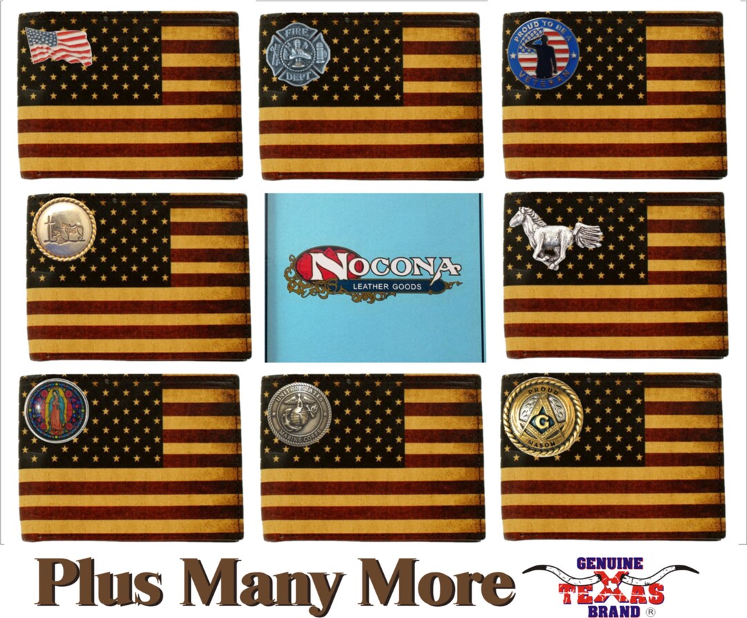 Nocona Classic American Flag Bi-fold Wallet Military Mason Fireman ...