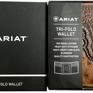 Custom ARIAT Tooled Ostrich Print Trifold Leather Wallet - Etsy
