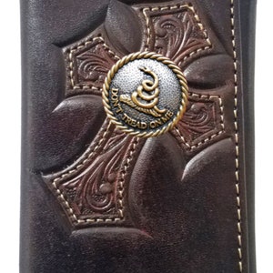 Customized Nocona Chocolate Leather Cross Tri-fold Wallet Military ...