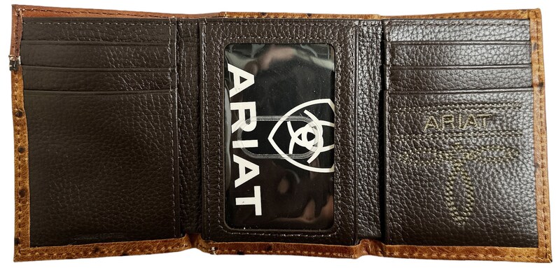Custom ARIAT Tooled Ostrich Print Trifold Leather Wallet - Etsy