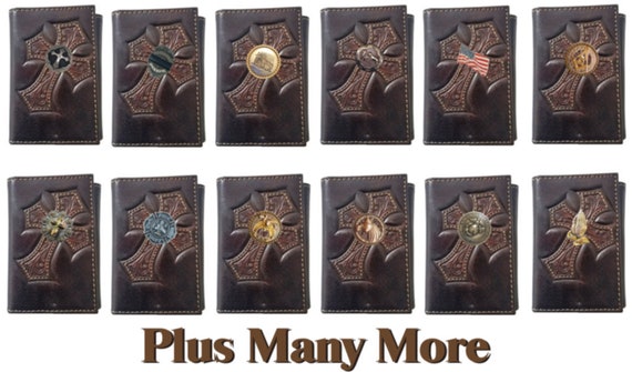 Customized Nocona Chocolate Leather Cross Tri-fold Wallet | Etsy