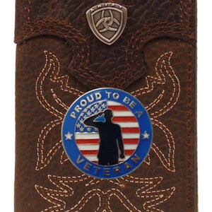 Custom Ariat Premium Shield Brown Tri-fold Wallet Military Mason ...