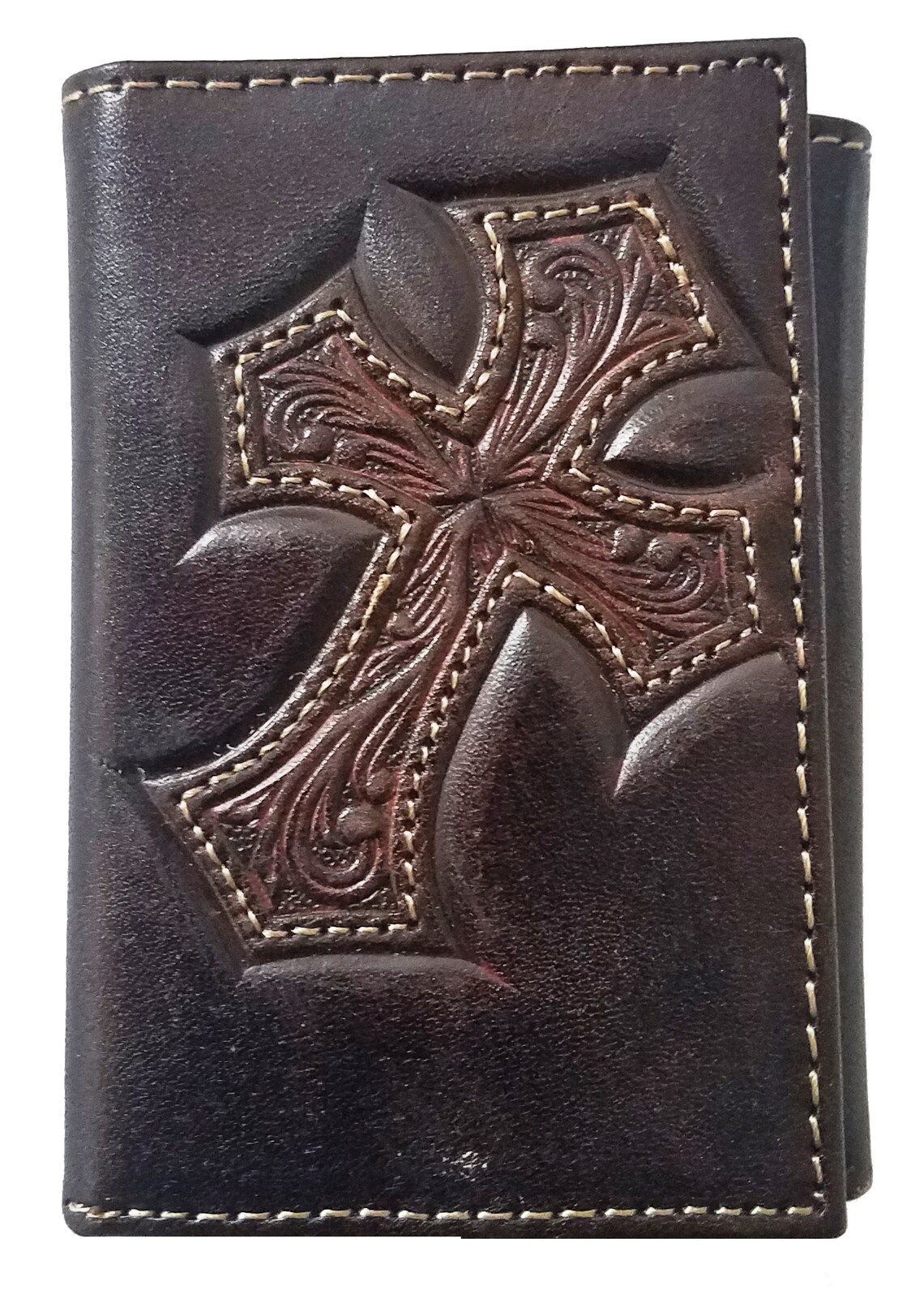 Customized Nocona Chocolate Leather Cross Tri-fold Wallet - Etsy