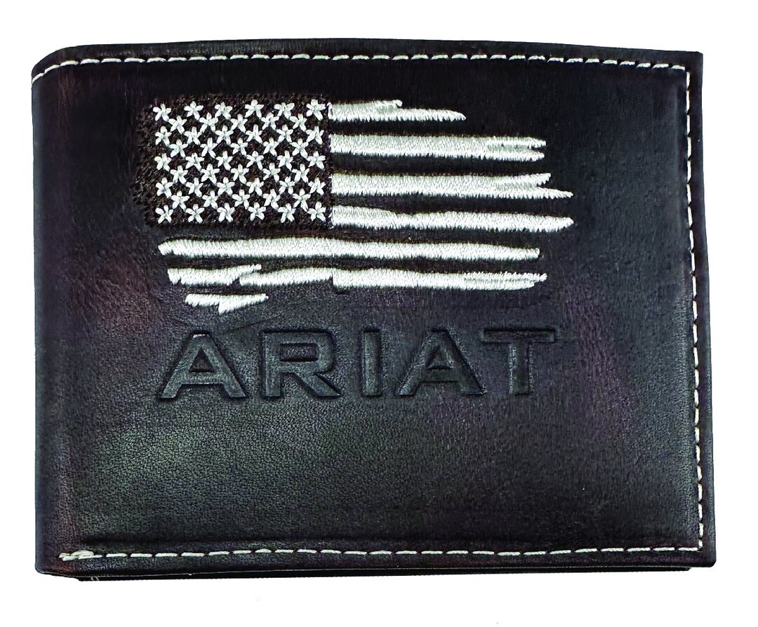 Customizable ARIAT Ghost Flag Bi-fold Leather Wallet (brown W/(black ...