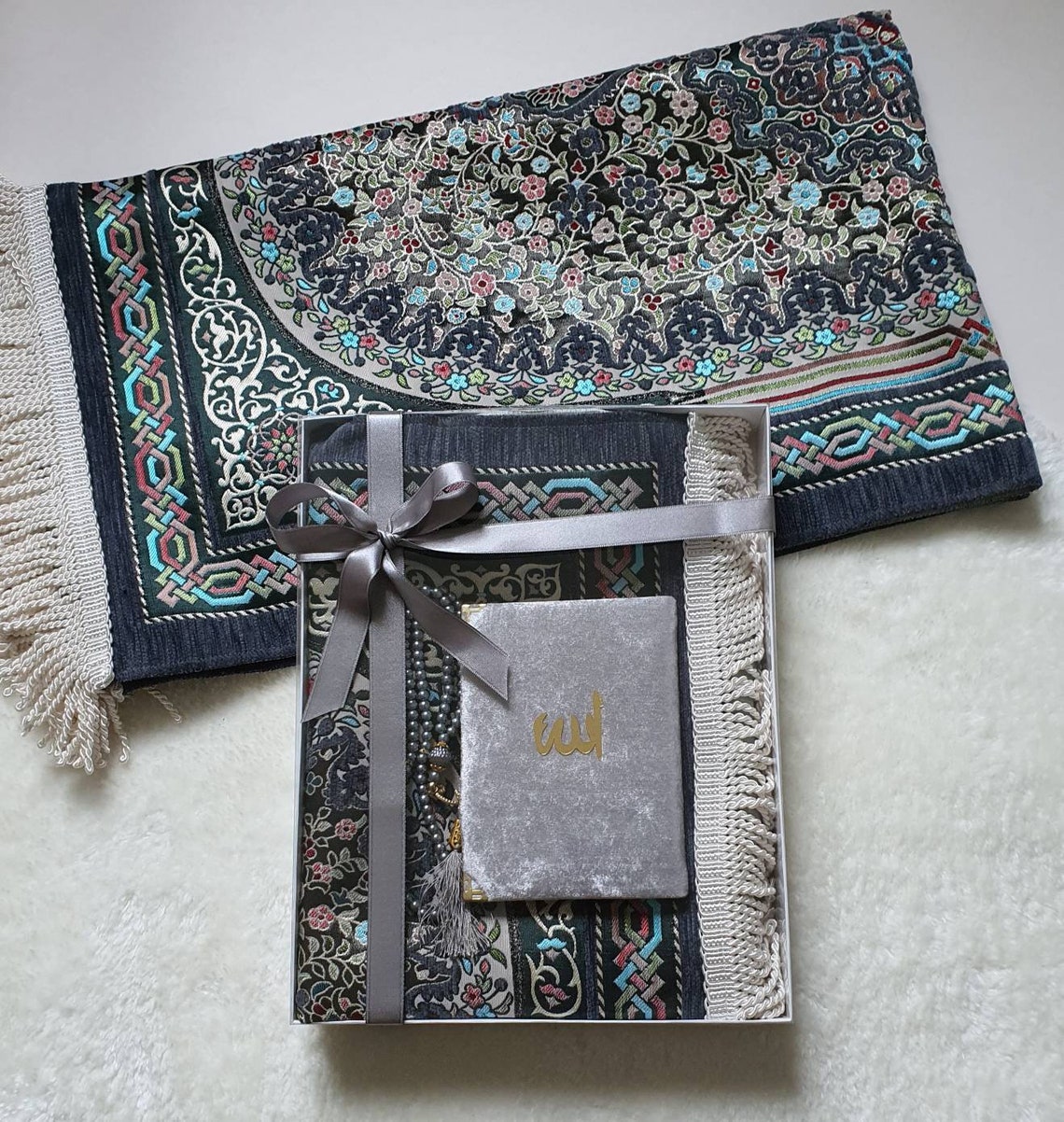 Grey Thick Prayer Rug Quran Gift Islamic Gifts Nikkah Gift | Etsy
