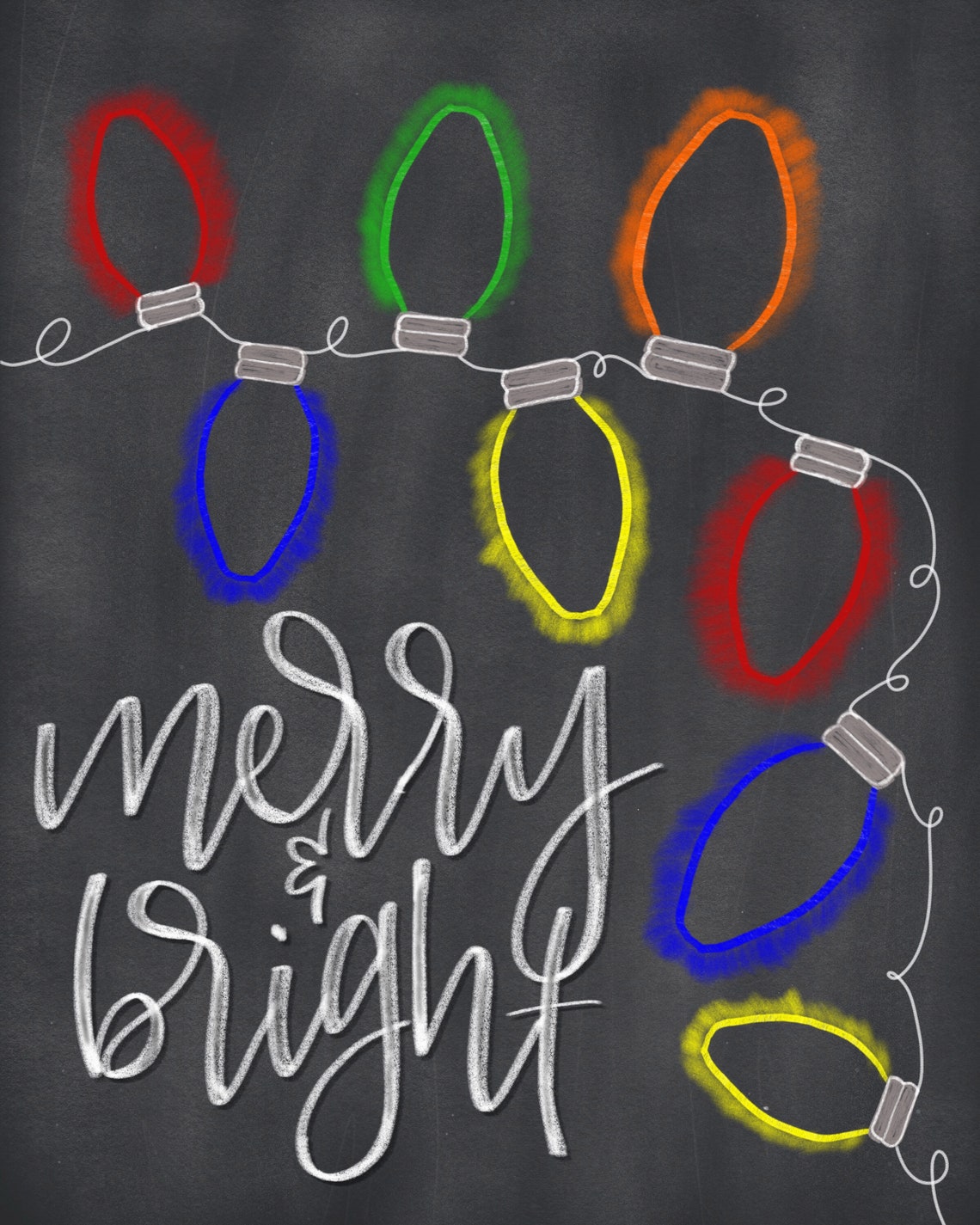 Merry and Bright Christmas Decoration Chalkboard Art Print - Etsy