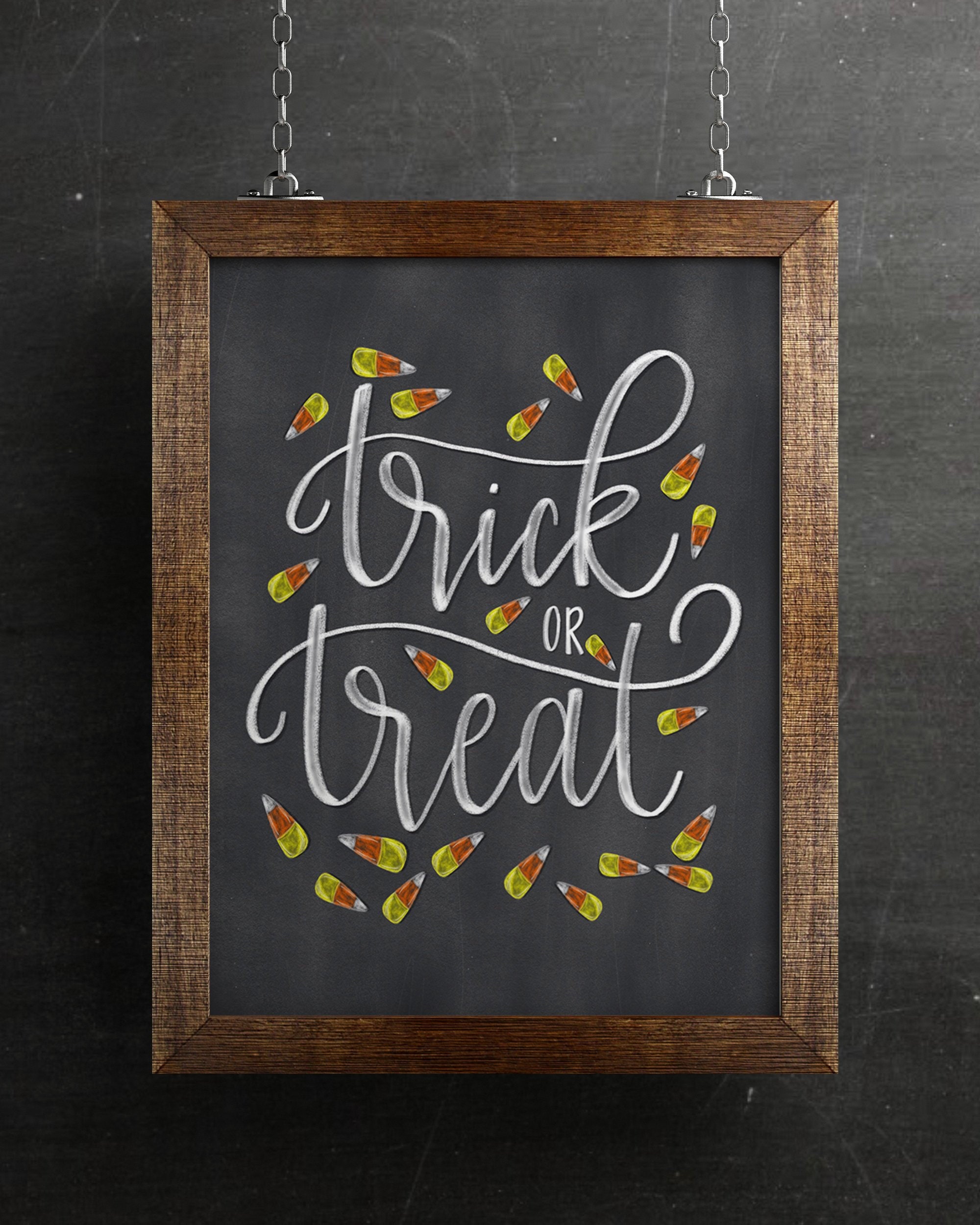 Chalkboard Trick or Treat Candy Corn Halloween Art Print - Etsy