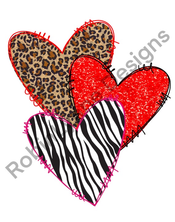 Leopard Zebra Red Glitter Hearts Valentines Day Png | Etsy