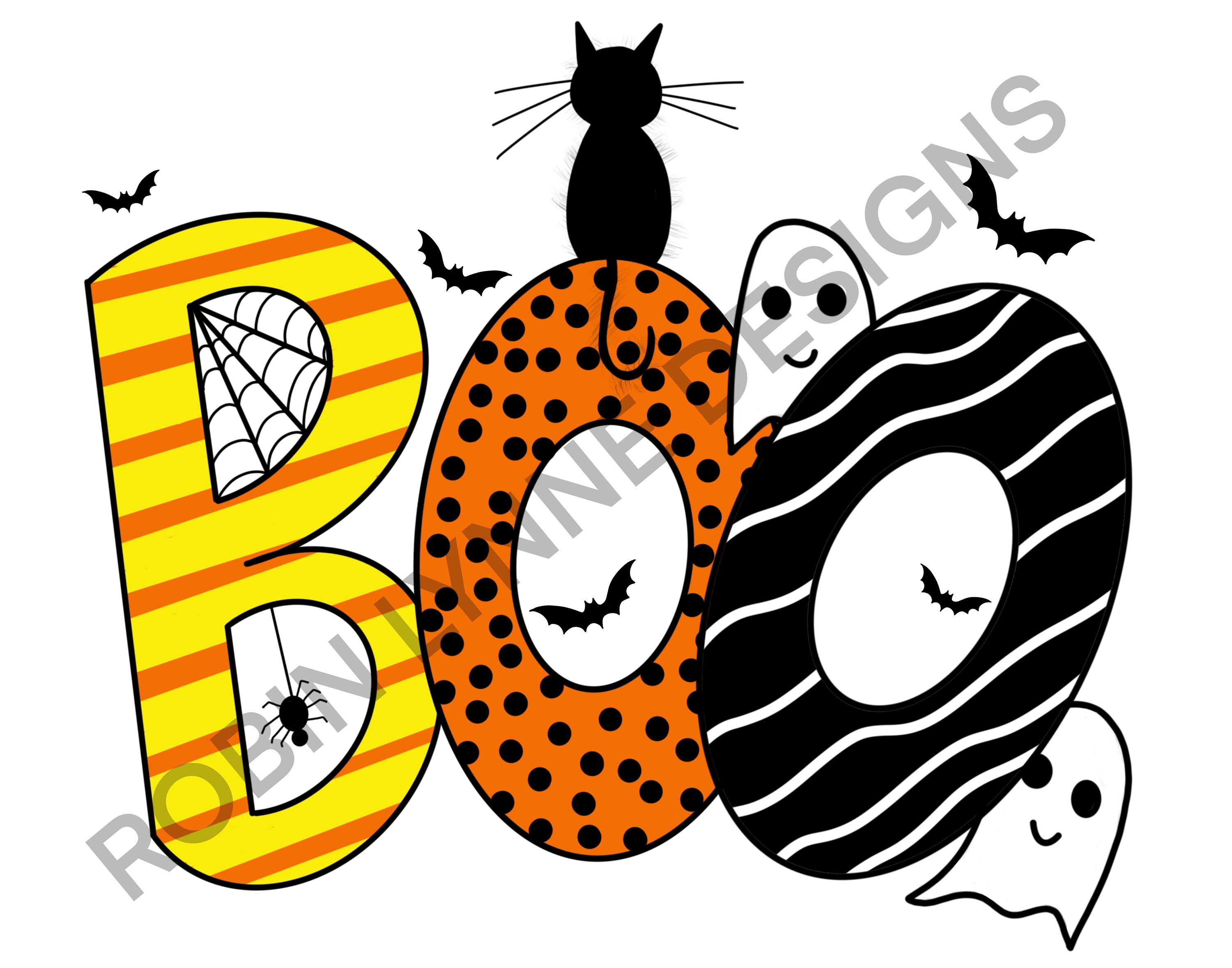 Boo With Halloween Colors and Drawings Png Sublimation Digital Download ...