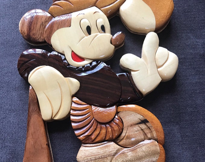 Mickey Mouse Baseball Player 9" Intarsia Disney Ball Bat Wooden Plaque ...