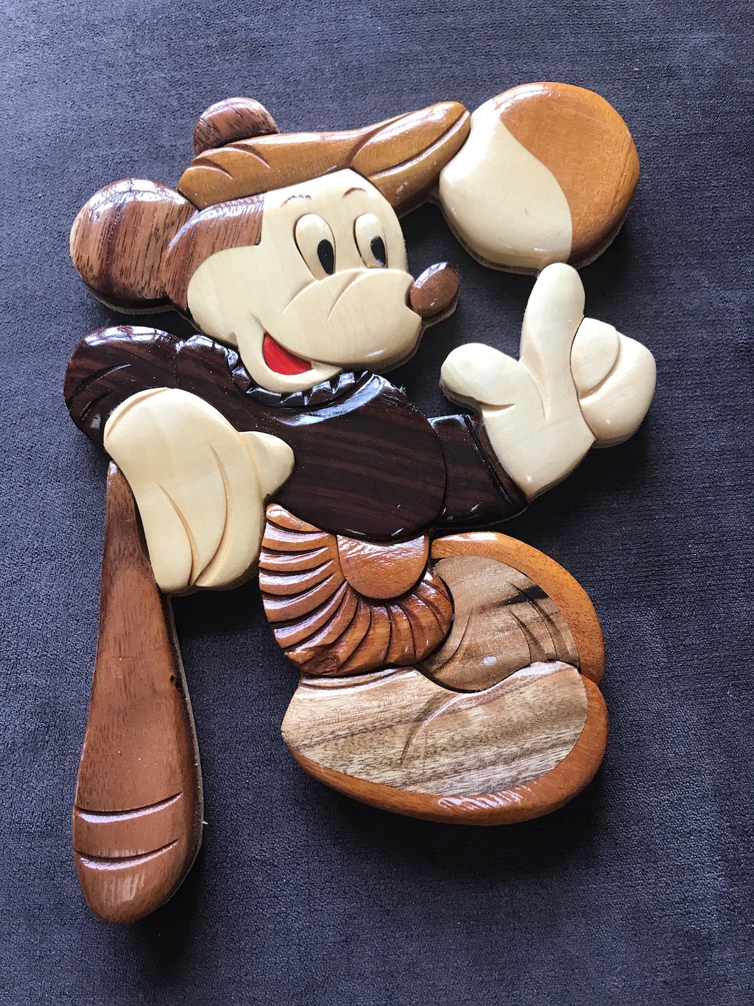 Mickey Mouse Baseball Player 9 Intarsia Disney Ball Bat Wooden Plaque ...