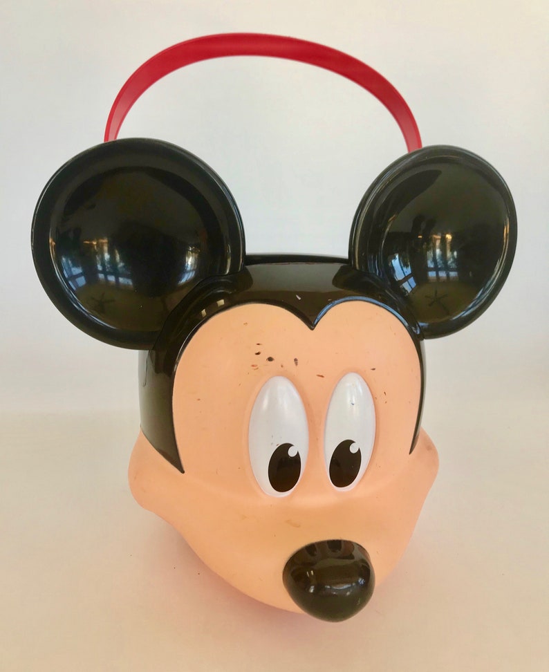 Disney Mickey Mouse Bucket Container Hinged Red Handle | Etsy