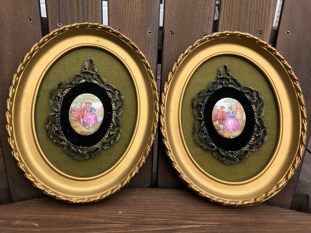 Set 2 Large 10” Oval Medallions Victorian Plaques Unique Vintage Wall ...