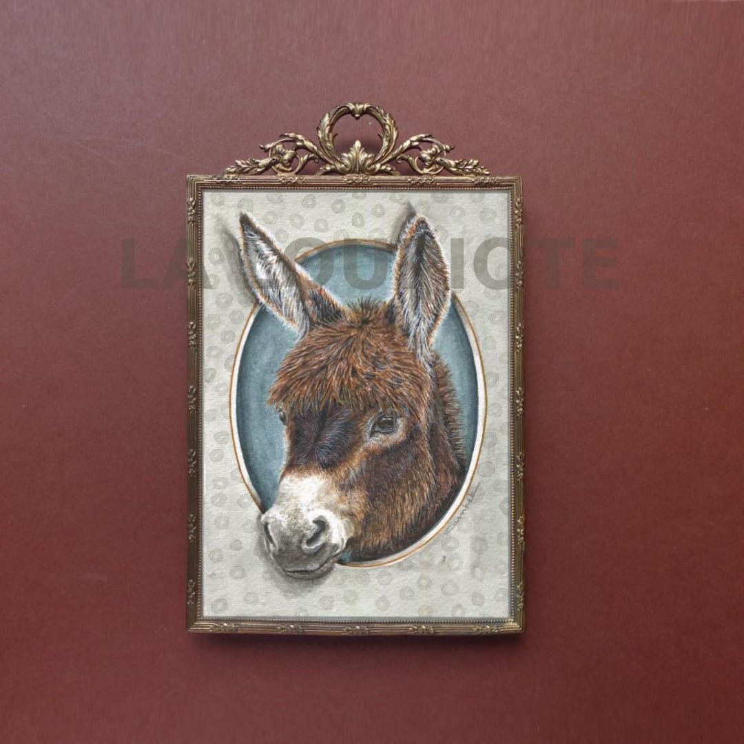 Original Donkey Portrait - Antique Easel Back Frame 1900s - Original ...