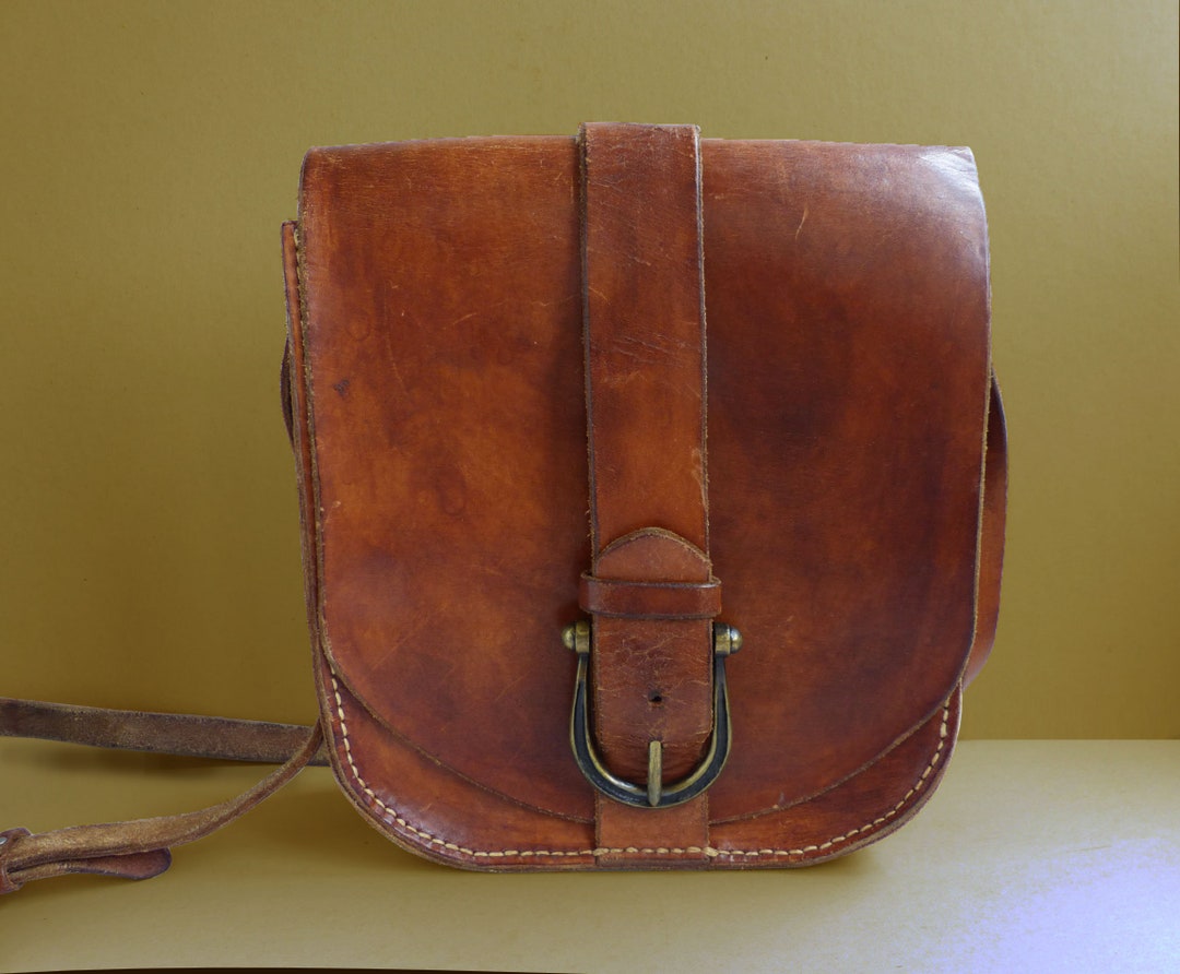 French Vintage Leather Saddle Satchel Shoulder Bag Typical From Early ...