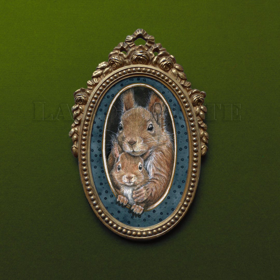 Squirrels Original Framed Portrait- Original OOAK Painting - Antique ...