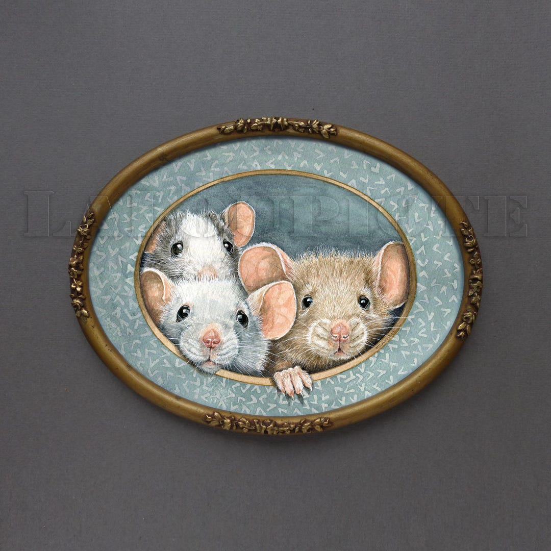 Original 3 Mice Portrait - Antique Frame From 1920s - Original OOAK ...