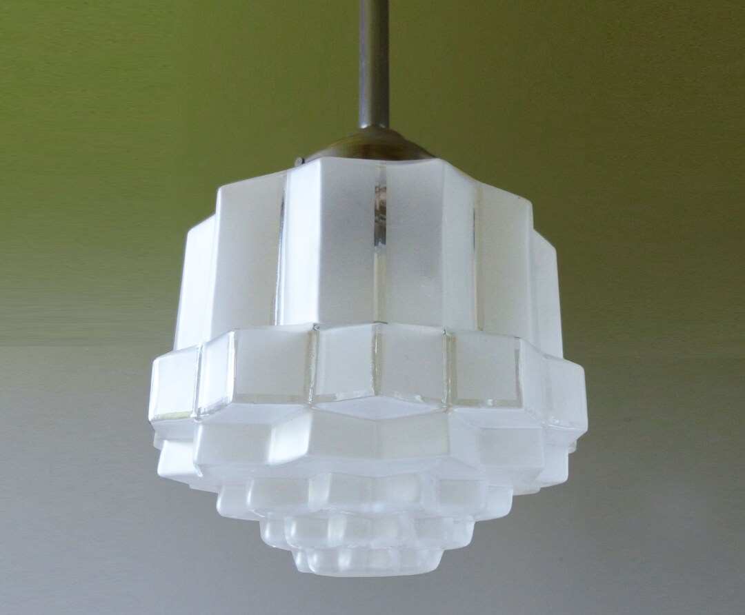 Antique Art-deco Skyscraper Light Fixture White Glass Shade 1920's - Etsy