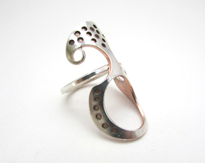 Ladies Statement Ring, Sterling Silver Long Finger Ring, Armor Inspired ...