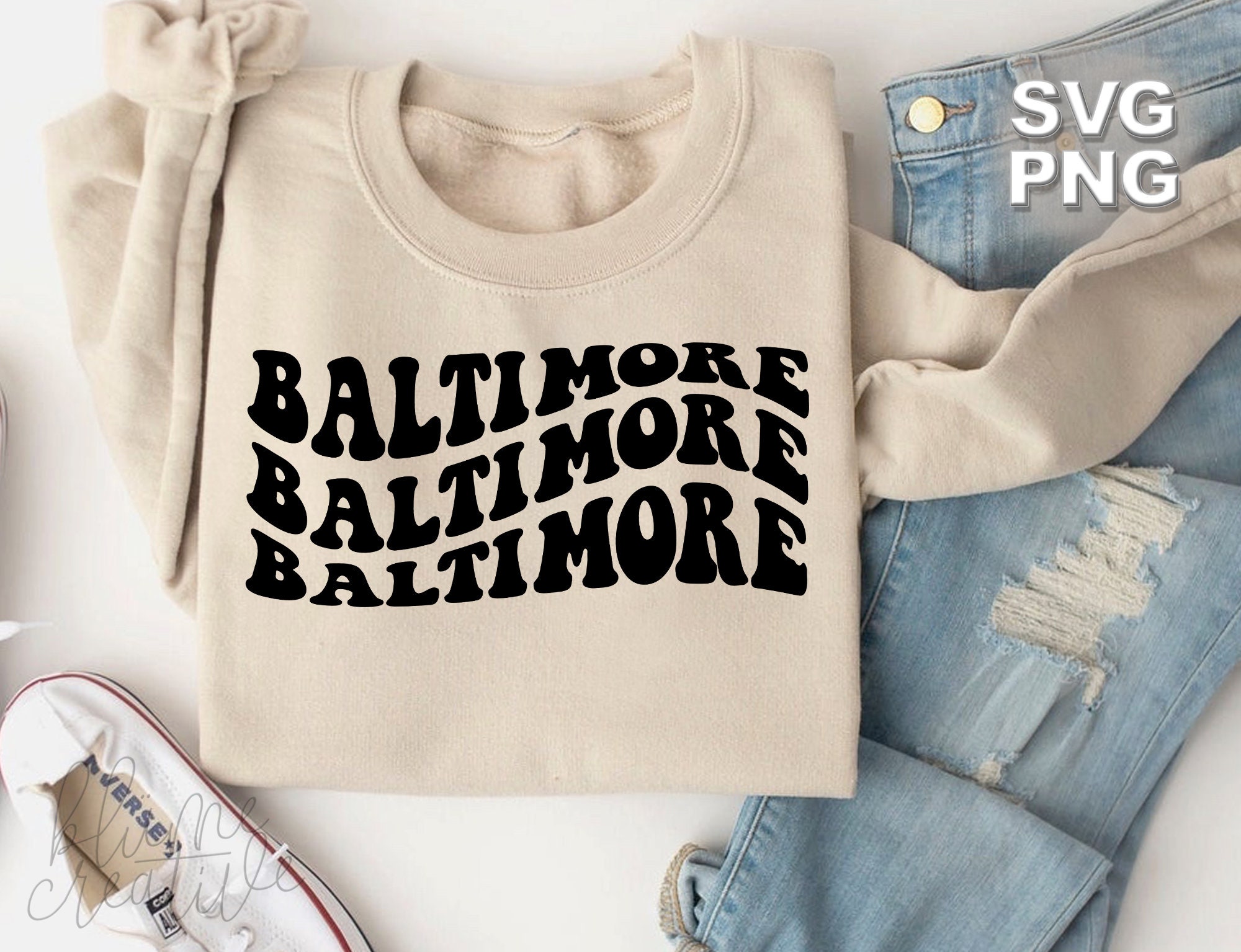 Baltimore SVG PNG Wavy Retro Vintage Letters Travel States - Etsy