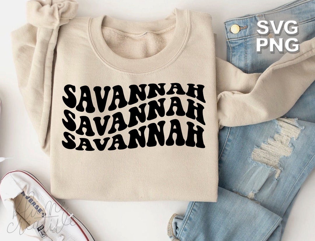 Savannah SVG + PNG | Wavy Retro Vintage Letters Travel Tourist Places ...
