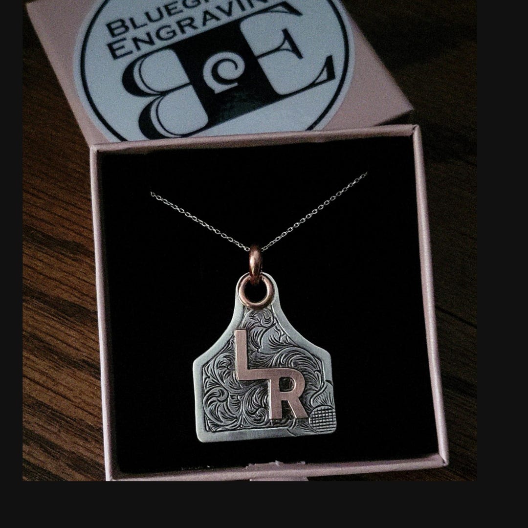 Silver Ear Tag Pendant With Your Custom Brand, Engraved Western ...