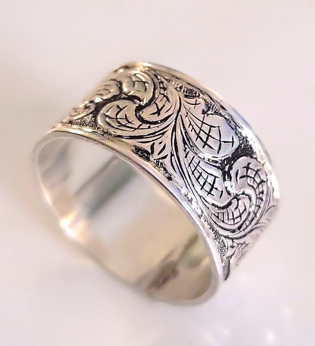 Engraved Ring, Silver Band, Hand Engraved, Wedding Ring, Wedding ...