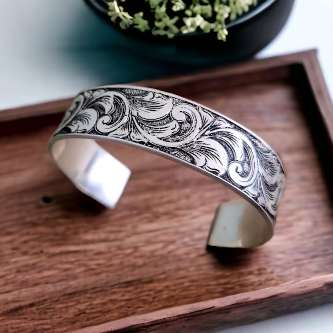 Sterling Silver Cuff, Western Cuff, Engraved Silver Cuff, Bridal ...
