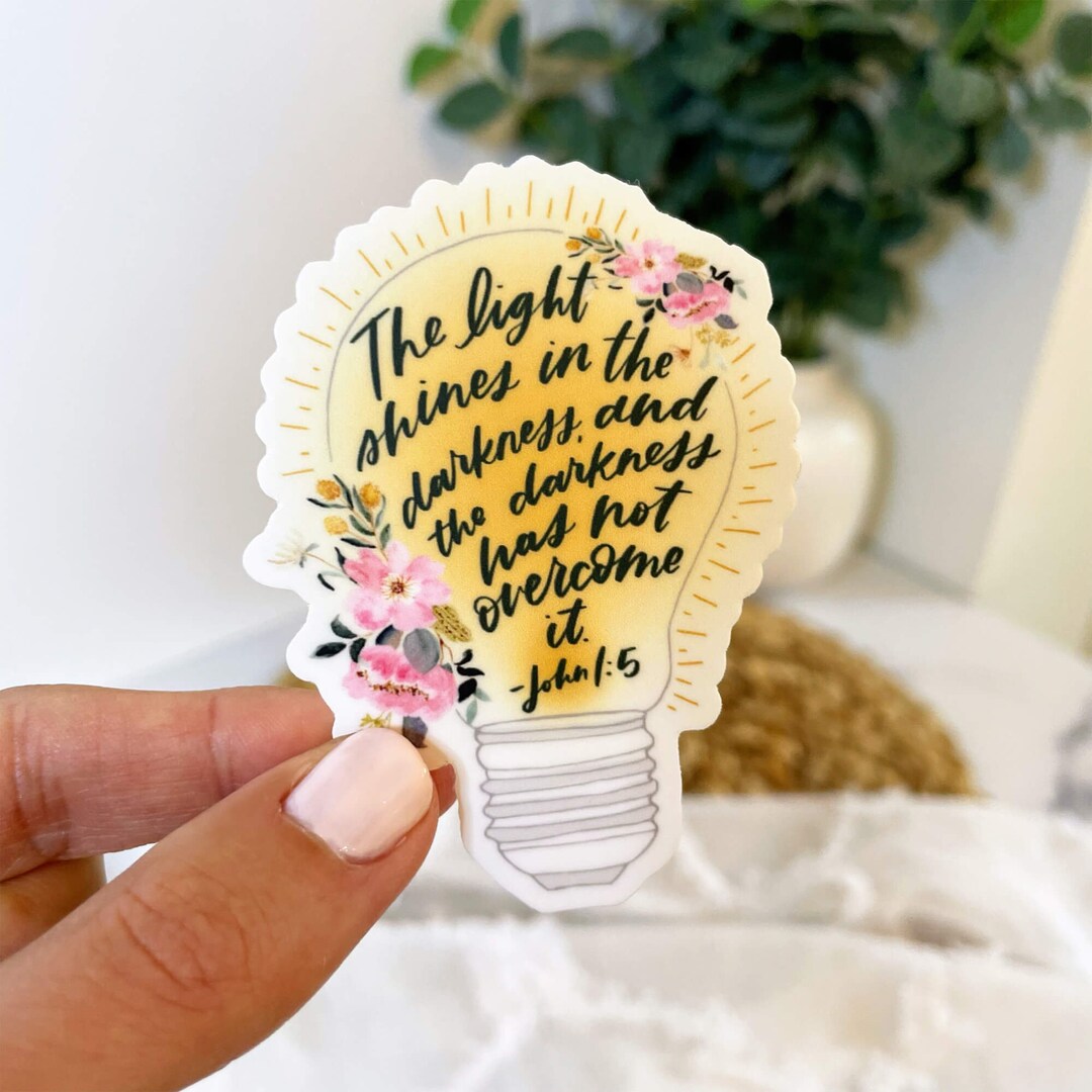 John 1:5 Sticker, Christian Light Bulb Sticker, Catholic Stickers ...