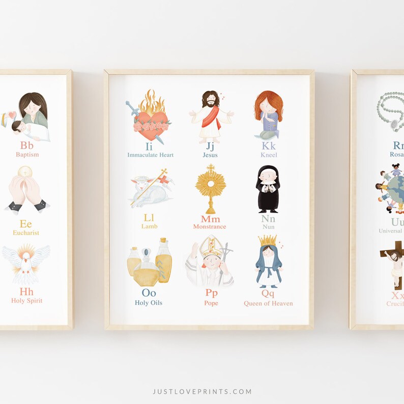 Catholic ABC Art Set of 3 8x10 Prints Catholic Alphabet | Etsy