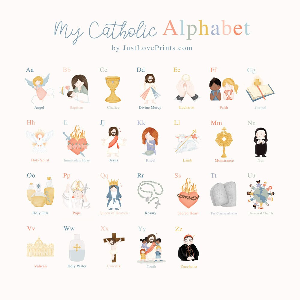 Catholic ABC Art Set of 3 8x10 Prints Catholic Alphabet - Etsy UK