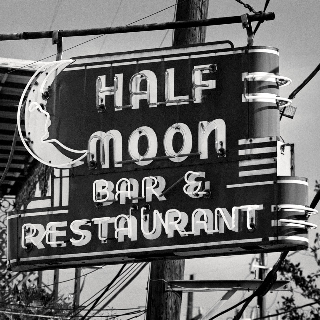 Half Moon Bar New Orleans Photo, Old Neon Sign, Black and White ...