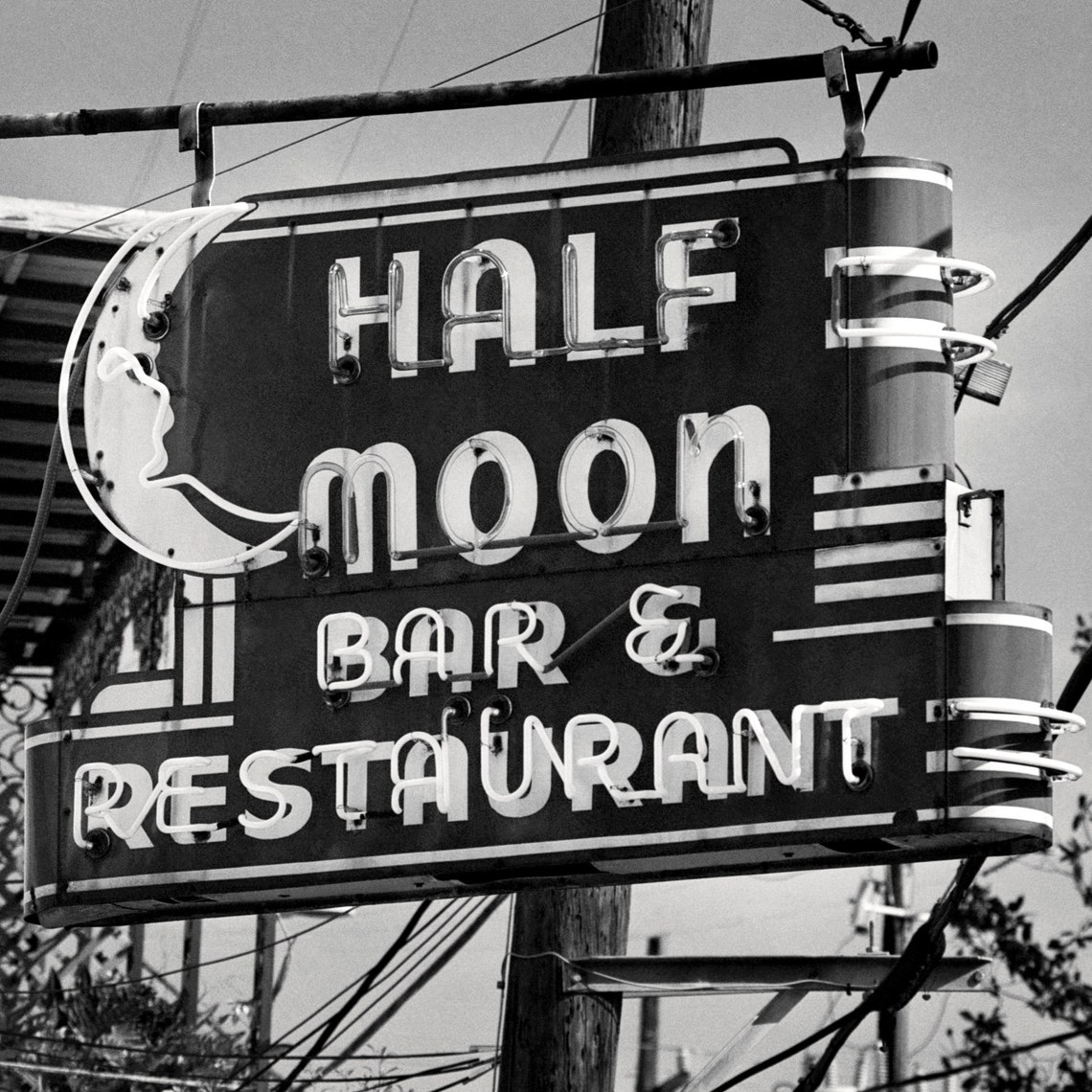 Half Moon Bar New Orleans Photo, Old Neon Sign, Black and White ...
