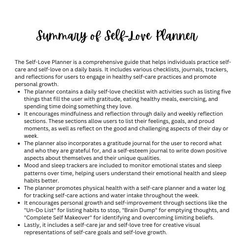 Self Love Planner Printable - Instant Download , Mood Tracker , Self ...