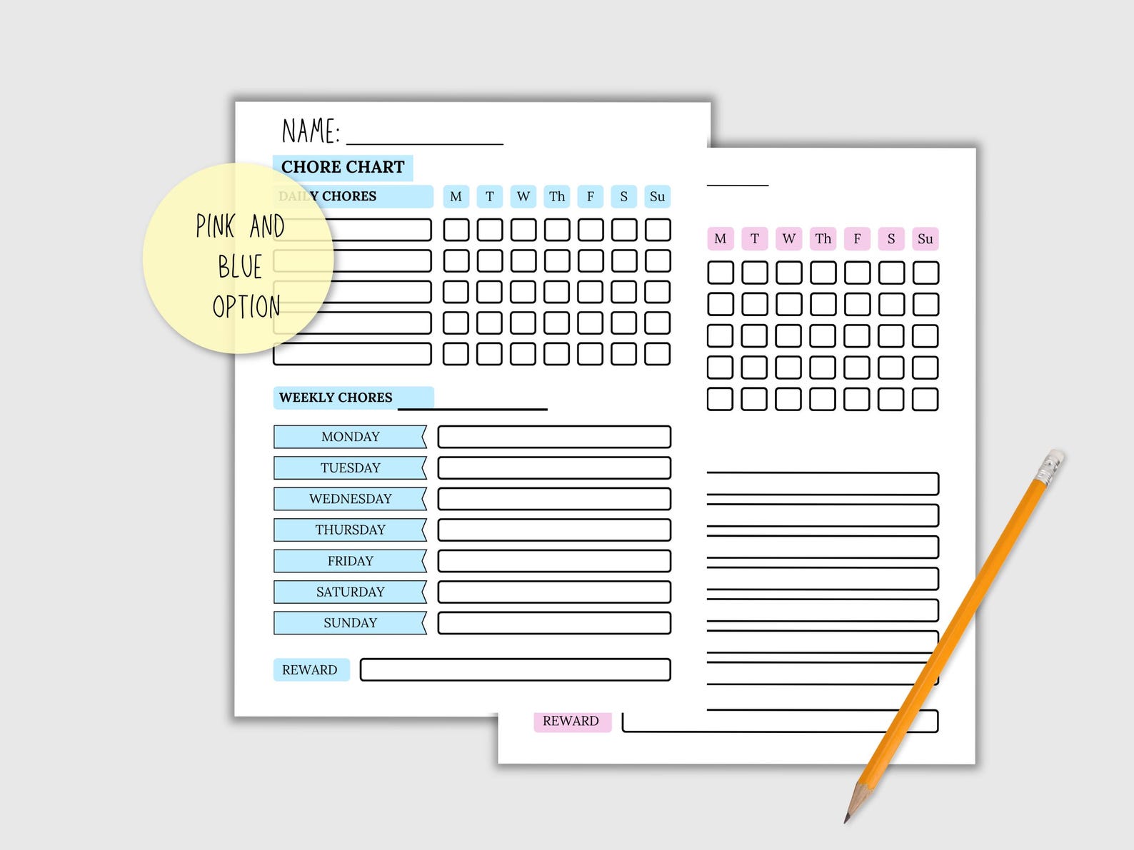 Printable Kids Chore Chart - Printable Chore Chart - Blue and Pink ...