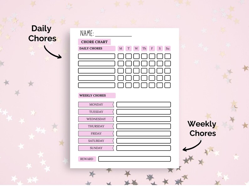Printable Kids Chore Chart - Printable Chore Chart - Blue and Pink ...