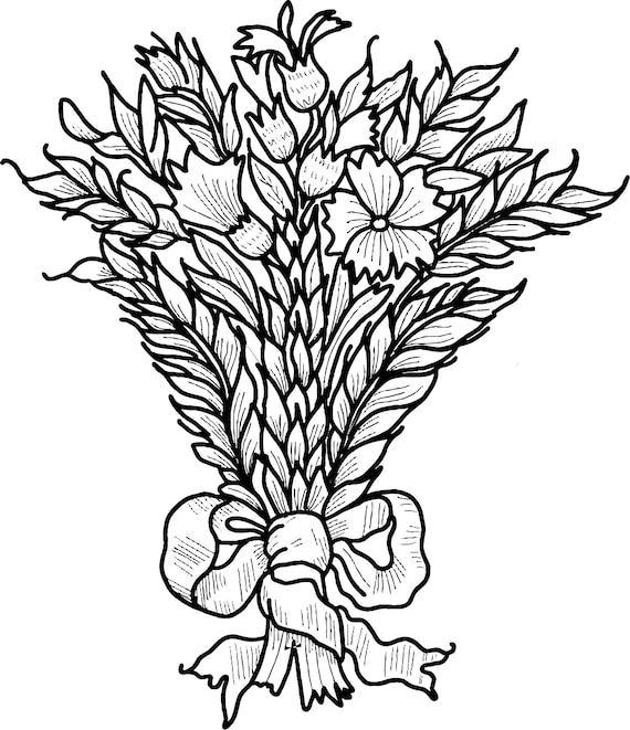 Clipart Tooling Pattern Line Art Wheat Bundle and Flowers for | Etsy