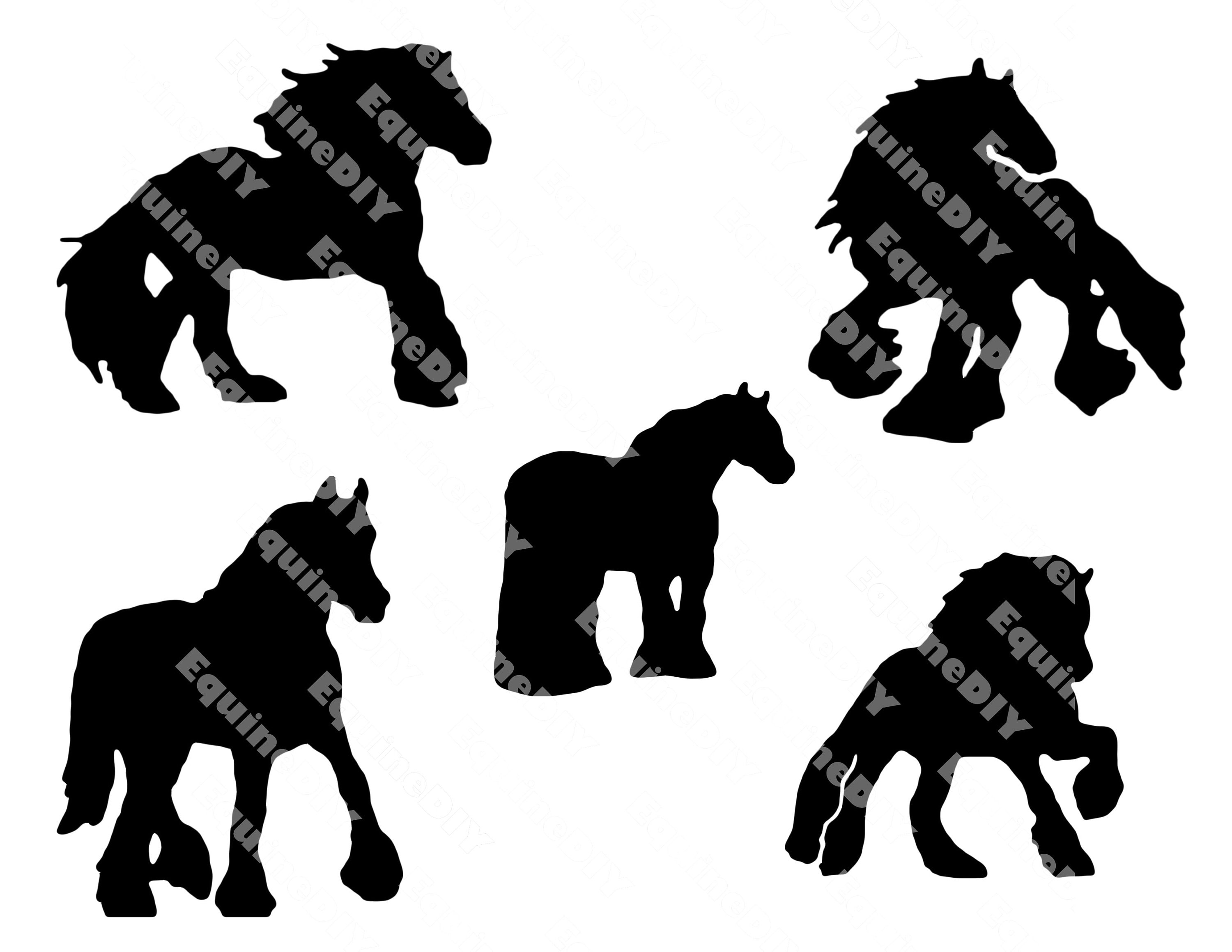 5 Gypsy Vanner Horse Clip Art. Trotting Standing Cantering Galloping ...
