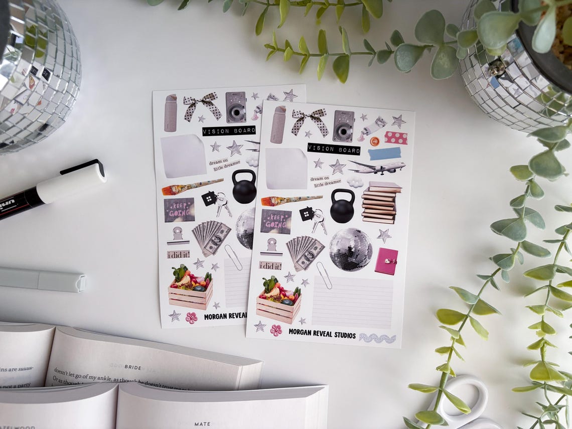 Vision Board Essentials | Junk Journal Sticker Sheet, Scraps and ...