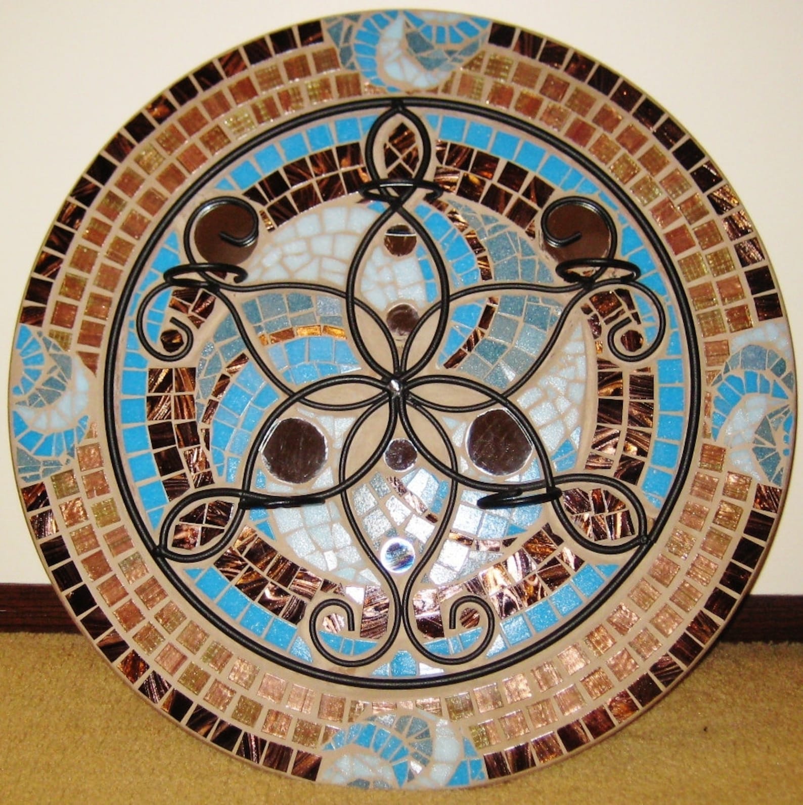 24 ‘’ Large Celtic Blue Mosaic Candleholder/ Big Handmade Turquoise ...