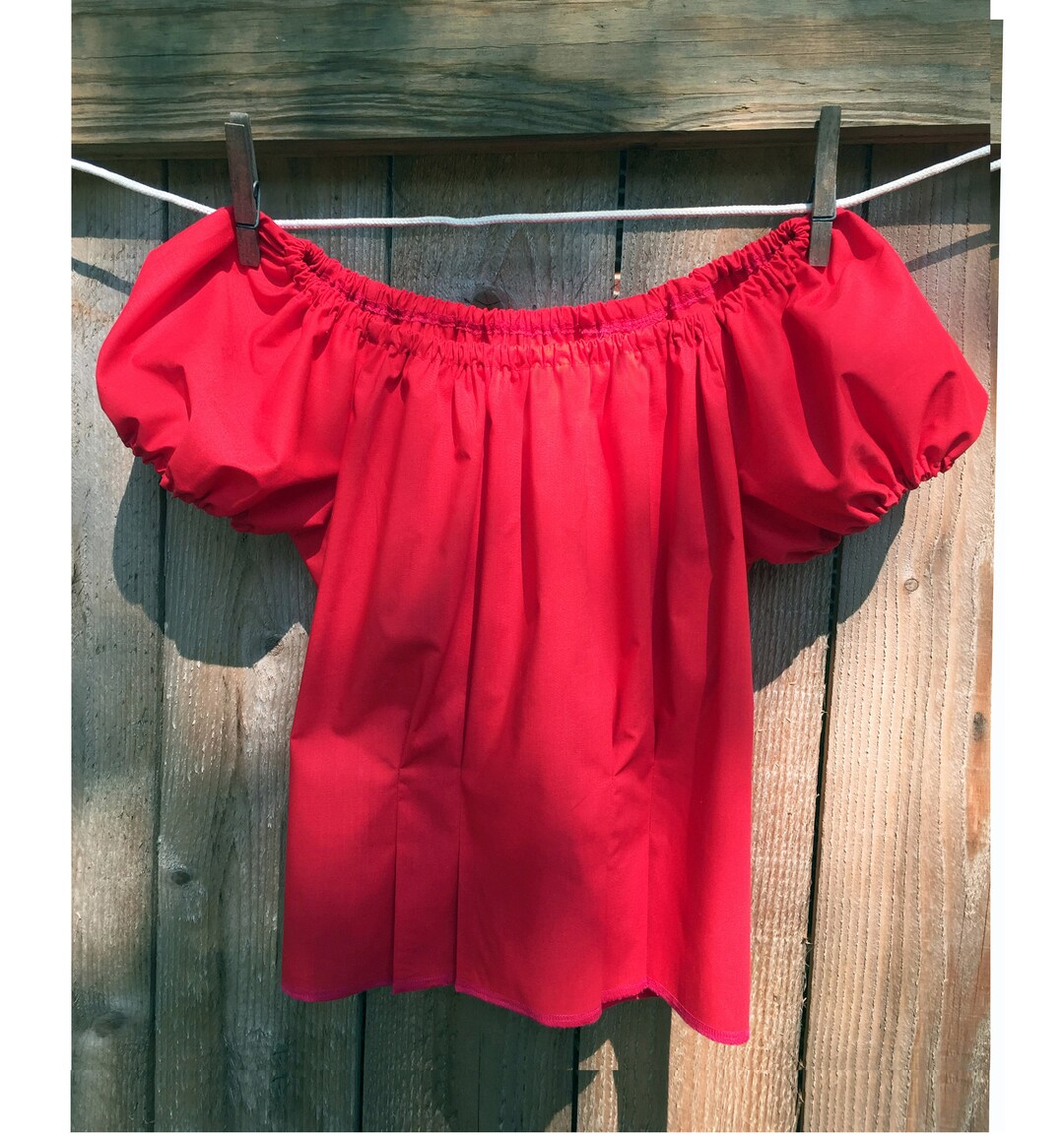 Girls Hand-made Red Peasant Gypsy Blouse From 1950s Pattern Puff Sleeve ...