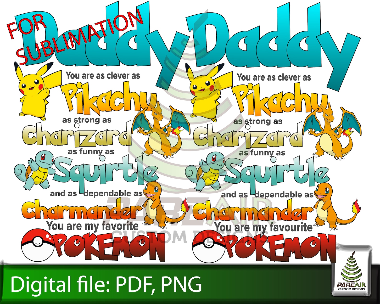 Pokemon Inspired MY Fathers Day or Birthday T-shirt Design. PDF Digital ...