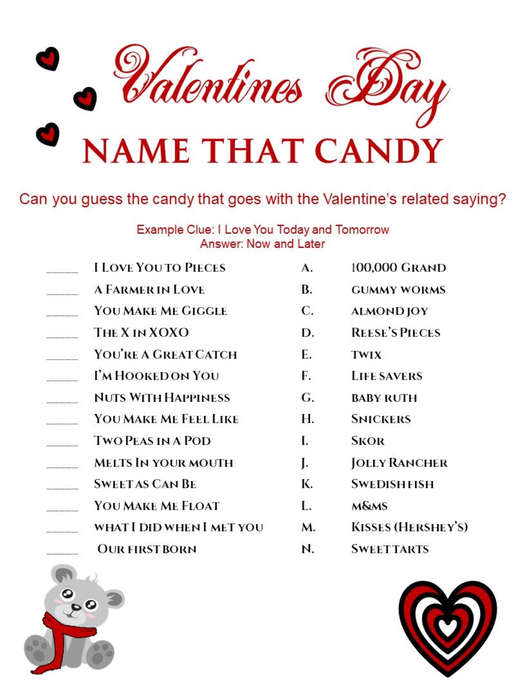 Valentine's Day Name That Candy Game - Etsy
