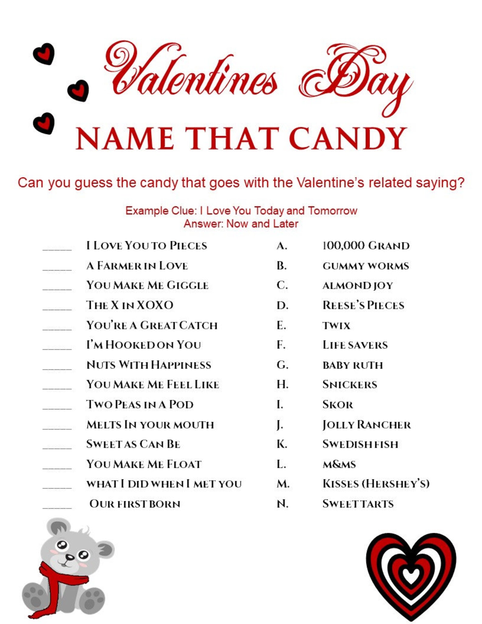 Valentine's Day Name That Candy Game - Etsy