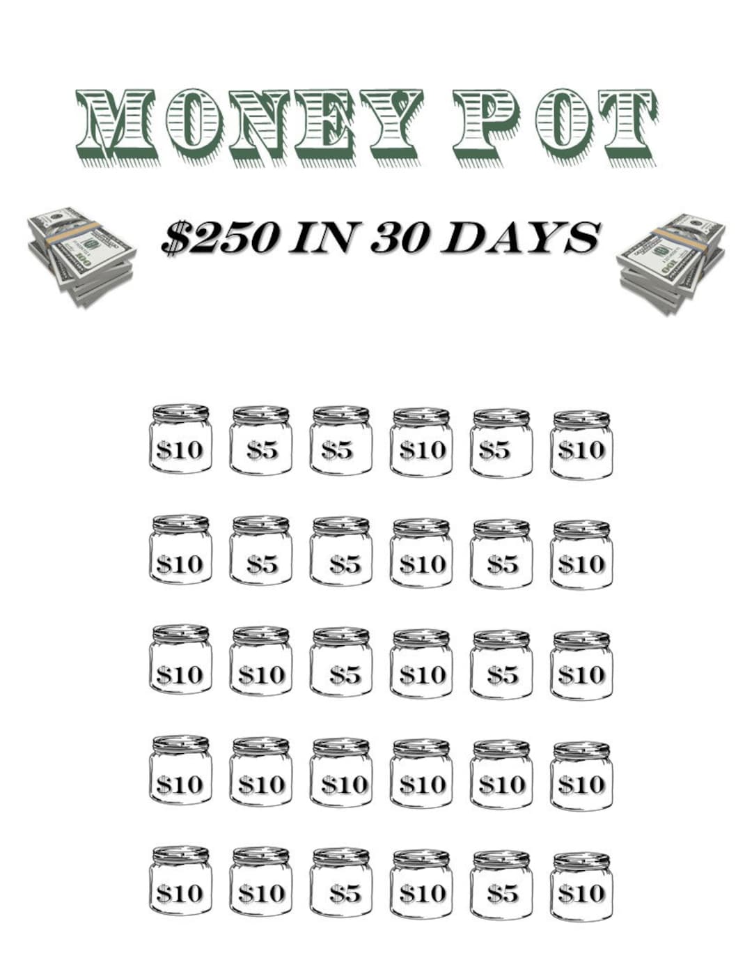Financial Planning: Money Pot Save 250 in 30 Days - Etsy