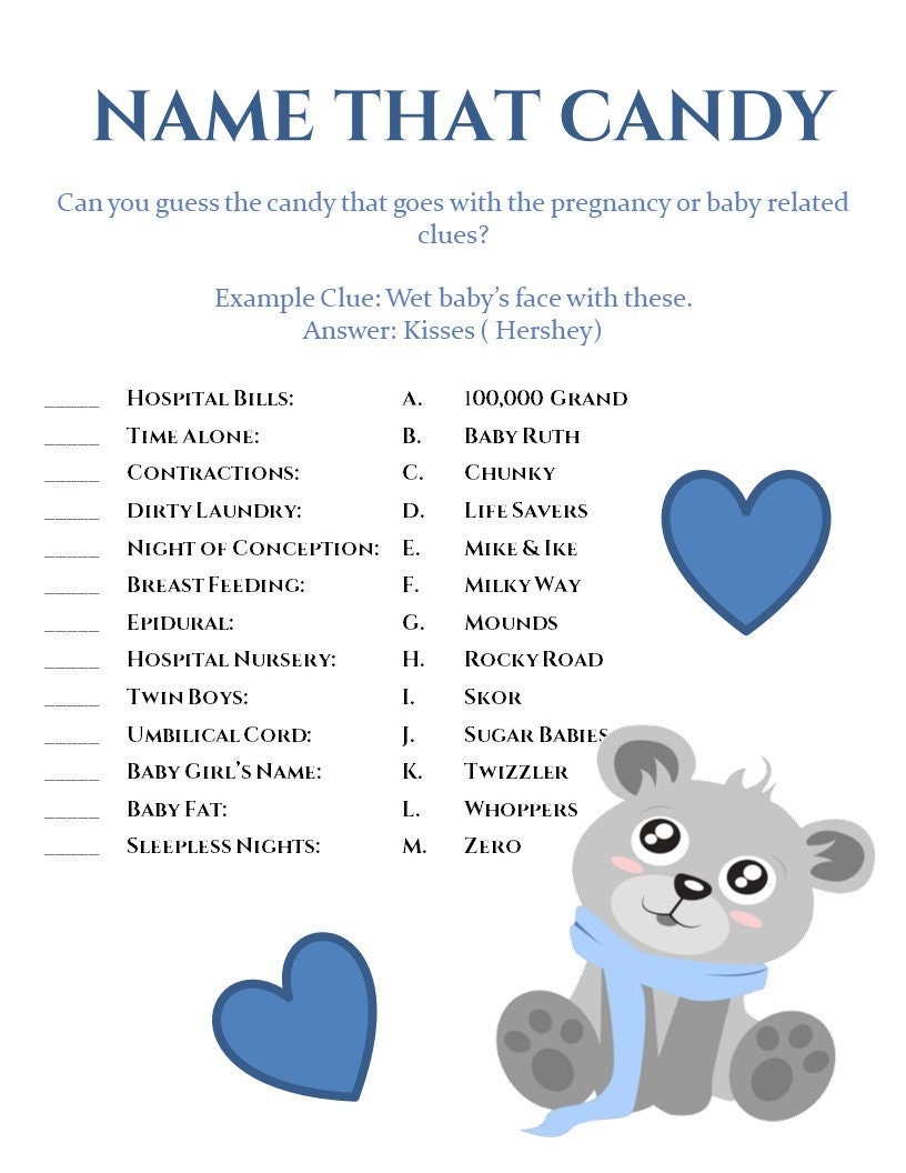 Bear Themed Name That Candy Game - Etsy