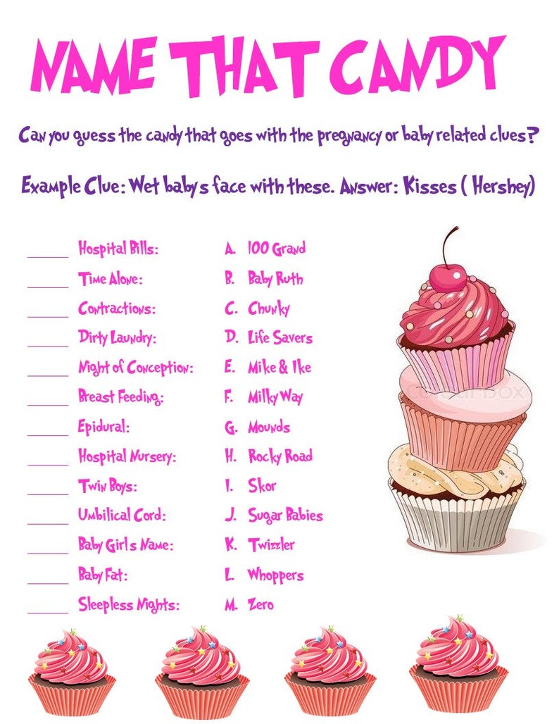 Name That Candy Cupcake Themed Baby Shower Game - Etsy