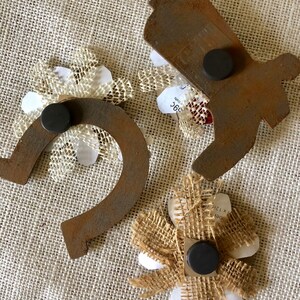 Rustic Refrigerator Magnets With Paper Flowers, Country Style Burlap ...