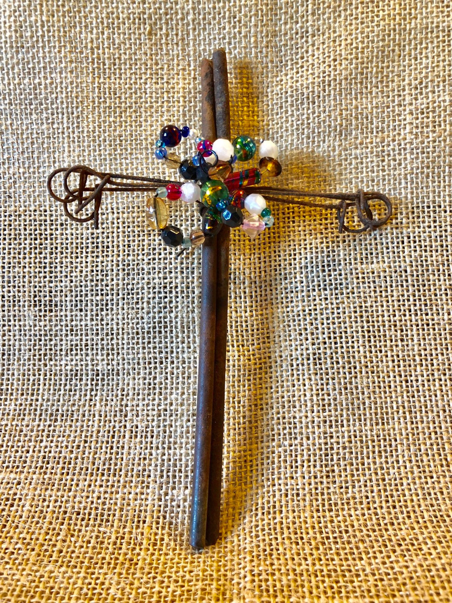 Repurposed Metal Decorative Cross With Beads - Etsy