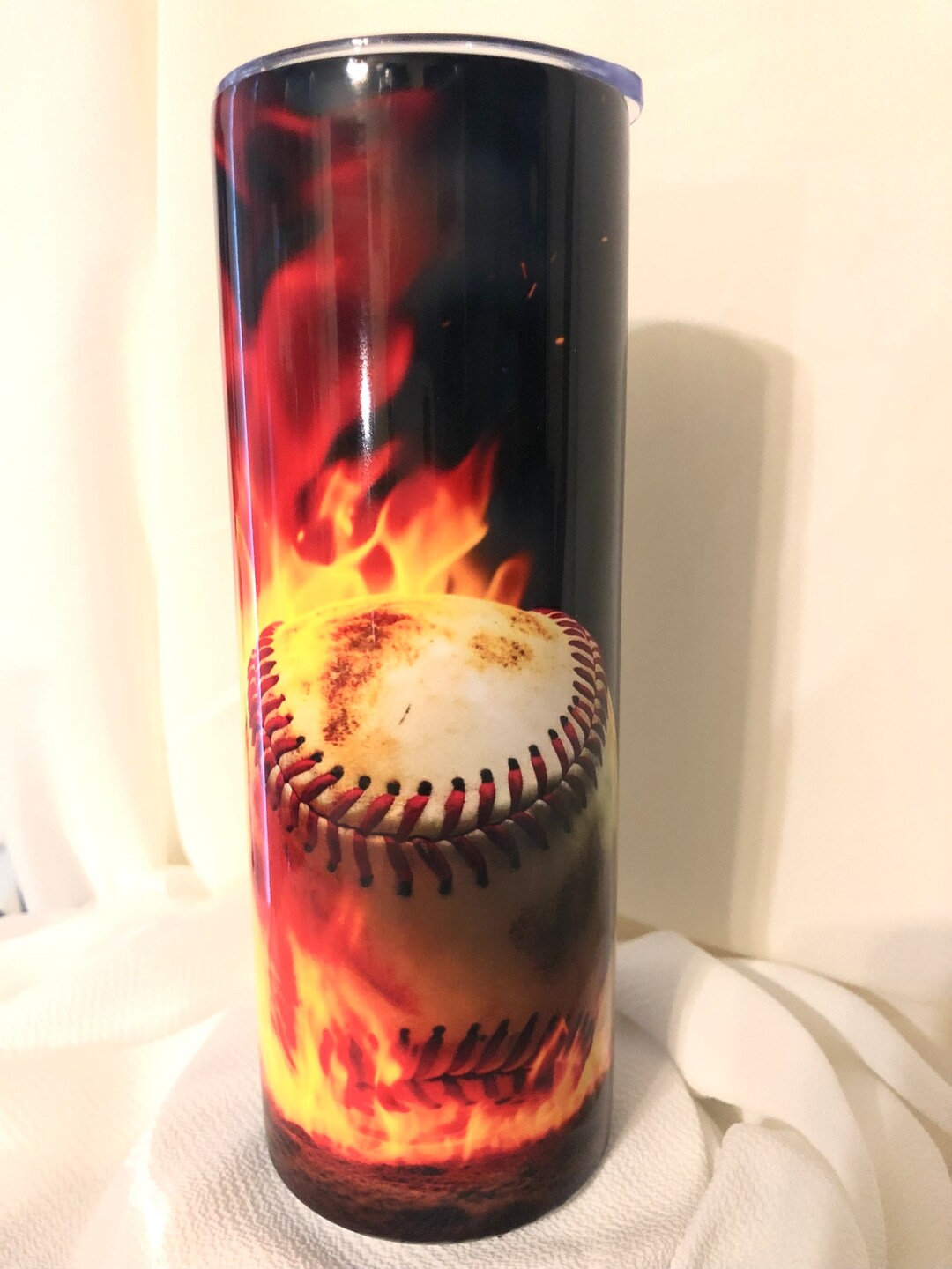 Base on Fire Skinny 20 Oz Metal Tumbler, Baseball Hot or Cold Drinkwear ...